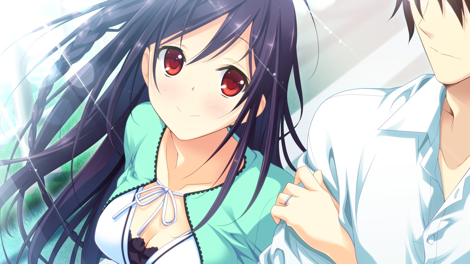 pulltop latte marui koisuru natsu no last resort kouzaki umi cleavage dress dress shirt game cg ...